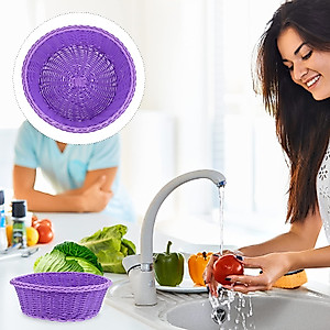 BESPORTBLE Purple Plastic Basket Bread Basket Round Storage Basket Kitchen Wicker Bread Box Rattan Toys Storage Boxes Fruit Plate Trays Organizer Home Decor