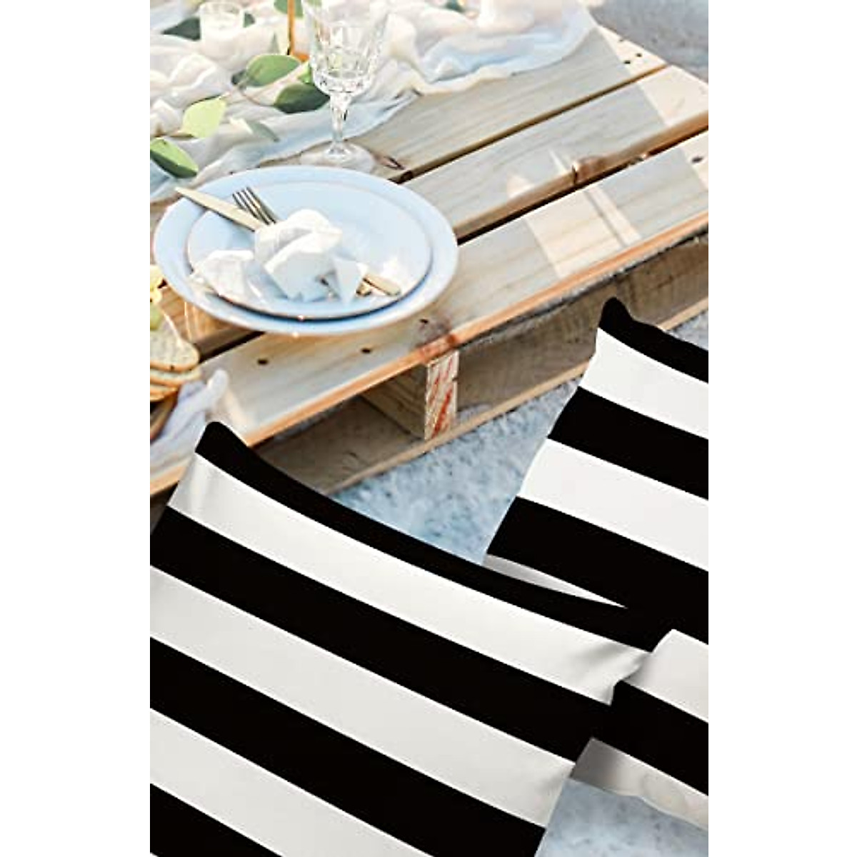 Outdoor Pillows 26x26 Waterproof Outdoor Pillow Covers, Black White Stripes Polyester Throw Pillow Covers Garden Cushion Decorative Case for Patio Couch Decoration Set of 2, Geometric
