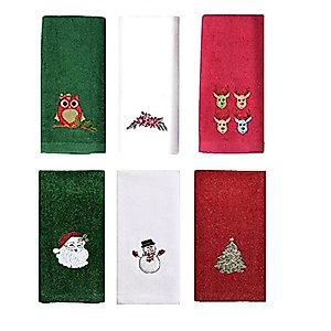 Christmas Hand Towels for Kitchen and Bathroom , 12x18 100% Cotton, High Absorbency, Christmas Holiday Decorative Dishwashing Towels Hand Towels 6-Pack Gift Set