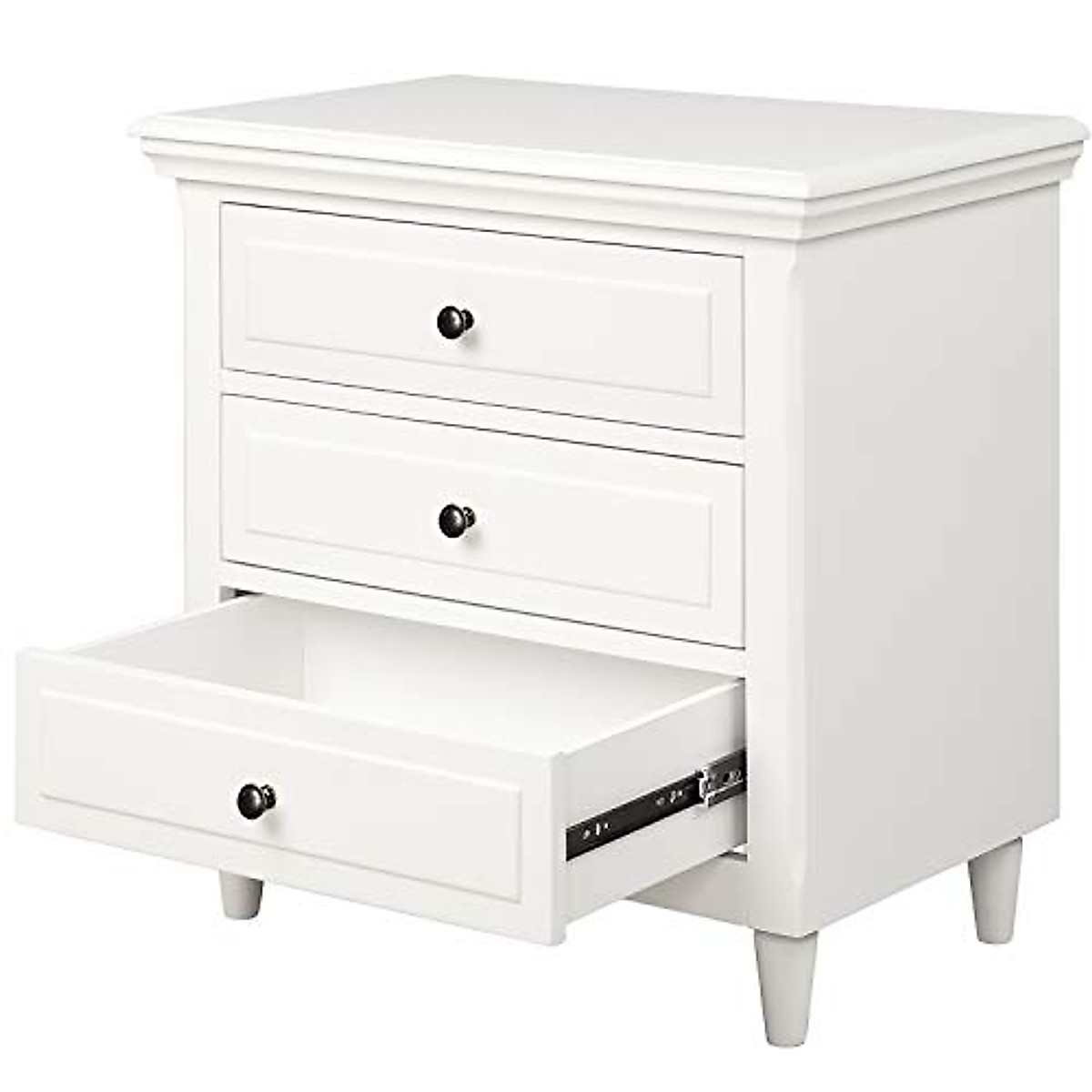 Knocbel 3-Drawer Night Stand, Solid Wood Bedside Nightstand Sofa Side End Table, Fully Assembled, 28.1" H x 27.9" W x 16.9" D (White)