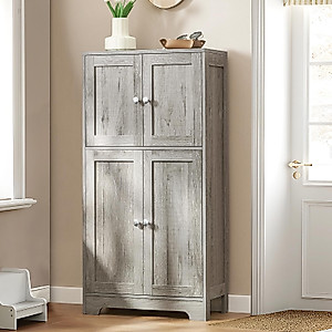 Iwell Storage Cabinet, Bathroom Cabinet with 4 Doors & 2 Adjustable Shelves, 6 Adjustable Heights, Cupboard for Living Room, Entryway, Home Office, Grey