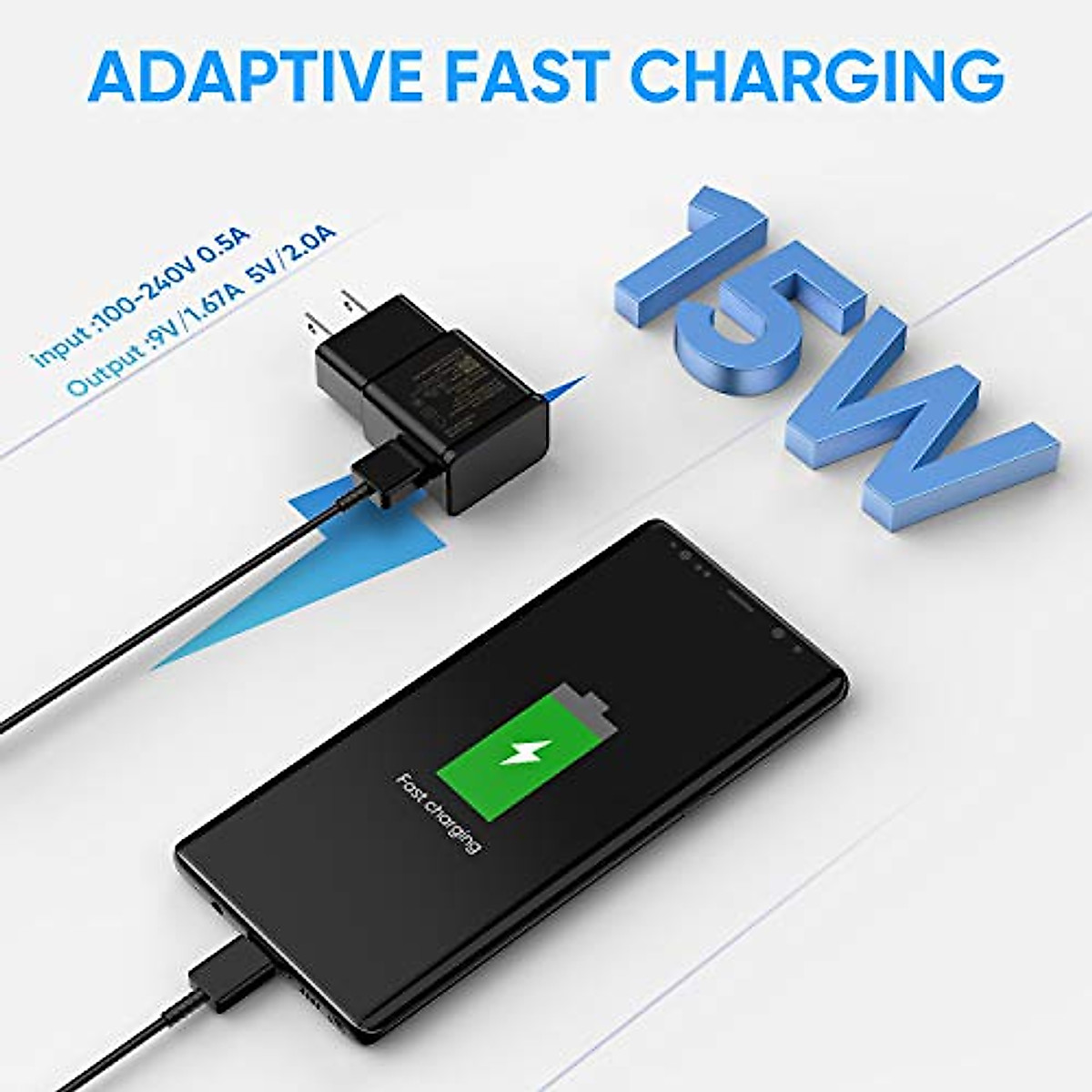Adaptive Fast Charger USB Type C Cable Compatible with Samsung Galaxy S21+ S21 Ultra 5G S10 S10e / S9 / S9+ / S8 / S8 Plus/Active/Note 10 9 8 20 Plus, (2 Wall Charger Adapter + 2 Cable)