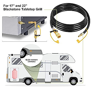 NQN 12FT Male/Female Quick-Connect Low Pressure RV Propane Extension Hose, Compatible with Elbow Adapter for 17"/22" Blackstone Griddles - 1/4" Safety Shutoff Valve and 1/4" Male Full Flow Plug for RV