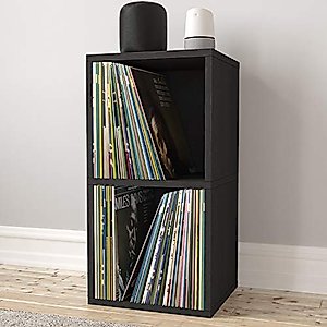 Way Basics 2-Shelf Cube Book Case, Vinyl LP Record Album Storage (Tool-Free Assembly and Uniquely Crafted from Sustainable Non Toxic zBoard Paperboard), Black