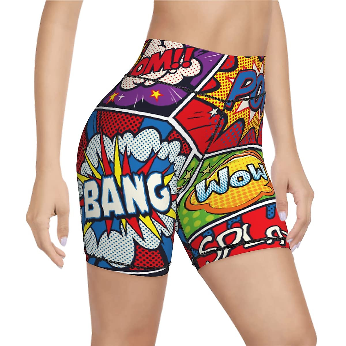 Retro Pop Art Comic Shout Women's High Waist Bike Shorts for Workout Sports Athletic Running Hiking Biker Yoga Gym XL Size