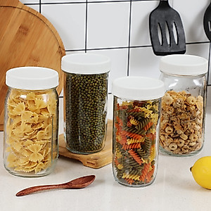 WIDE Mouth Mason Jar Lids [16 Pack] for Ball, Kerr and More - White Plastic Storage Caps for Mason/Canning Jars - Leak-Proof