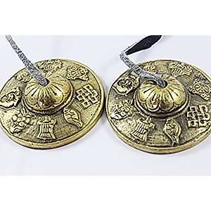 Hand Tuned to Key of Om - 2.75" Tingsha Tibetan Bell (Chimes) Buddhist Lucky Symbols (Medium)