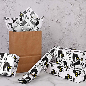 100 Sheets 20 * 14 Inches Halloween Tissue Paper for Gift Wrapping Black Cat Boo Pattern Decorative Tissue Paper for Halloween Party Trick or Treat Party DIY Craft