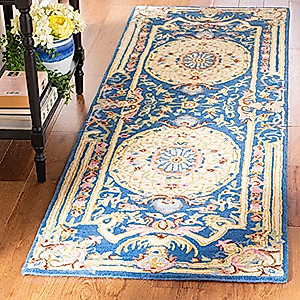SAFAVIEH Savonnerie Collection Area Rug - 9' x 12', Sage & Blue, Handmade Traditional European Wool, Ideal for High Traffic Areas in Living Room, Bedroom (SAV120W)