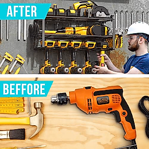 JMLUX Power Tool Organizer with 6 Drills Holder | Wall Mounted 3 Layer Tool Box Organizer | Heavy-Duty Metal Tool Holder Rack for Workshop and Garage| Perfect for Drill and Metal Tools Storage