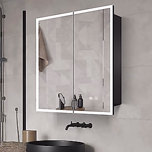 Janboe LED Medicine Cabinet with Light,24×28inch,Recess Mirror Cabinet for Bathroom,3 Color,Dimmable,Demister,Detachable Side Plate,Recess Mount or Surface Mount