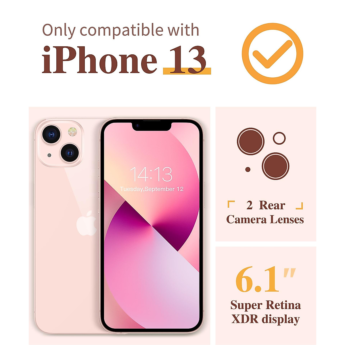 GVIEWIN Bundle - Compatible with iPhone 13 Case (Magnolia/White) + Magnetic Phone Ring Holder (Glitter/Silver)