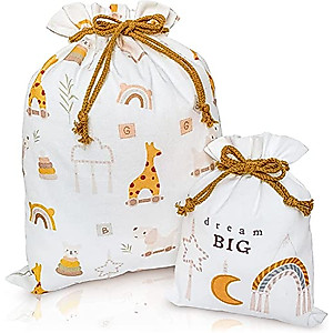 Gather & Knot Drawstring Gift Bags | 20" Large 12" Small | Premium Canvas | Reusable Fabric Wrap for Baby Shower, Neutral Gender Reveal, Kid Birthday | Boho Toy