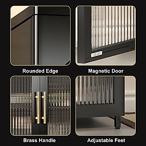 RpAosd 59" Metal Storage Cabinet with Glass Doors,Glass Display Cabinet for Living Room,Dining Room and Kitchen,Decorative Sideboard Buffet Cabinet with Glass Doors and Shelves (Black)