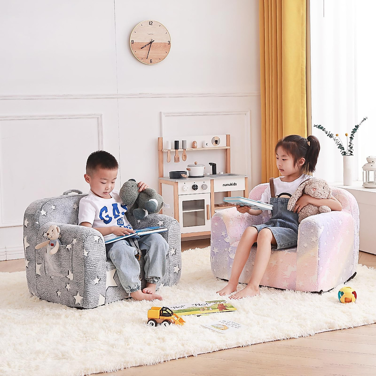 Tiita Kids Foam Chair, Star - Children Sofa with Armrest, Lightweight, Portable, Removable Cover, Side Pockets, Special Design for Girl or Boy