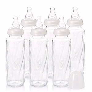 Evenflo Feeding Glass Premium Proflo Vented Plus Bottles for Baby, Infant and Newborn - Helps Reduce Colic - Clear, 8 Ounce (Pack of 6)