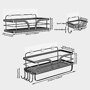 Shower Caddy Shelf Storage Rack, 3-Pack Adhesive Shower Organizer with Hooks for Hanging Razor, Towel Bar and Soap Dish, 304 Stainless Steel No Drilling Rustproof Shower Shelves Basket for Bathroom