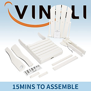 VINGLI Plastic Adirondack Chairs Set of 4, Folding with Cup Holder, Waterproof HDPE Material, Comfortable 380lb Weight Capacity for Outdoor Pool Patio Lounge Chair Lawn Furniture Firepit (White)