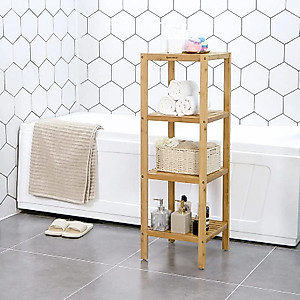 SONGMICS 4-Tier Bamboo Bathroom Shelf, Narrow Shelving Unit, Multifunctional Storage Rack, Corner Rack, for Kitchen, Living Room, Bedroom, Entryway, Bathroom, Natural UBCB54Y