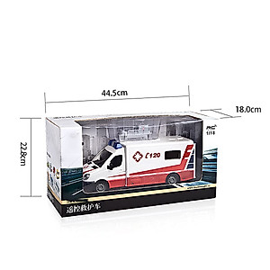 QAQQVQ RC Remote Control Ambulance 2.4G Emergency Fire Rescue Vehicle Electric Mechanical Car Simulation Ambulance Light Manually Open and Close The Back Door/Side Door Boy Toy Car Child Gift