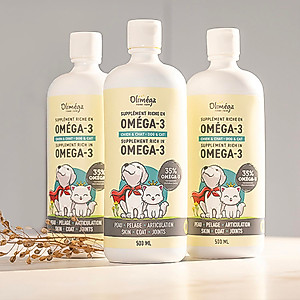 Camelina Oil for Dogs & Cats, 500mL by Olimega Farm | High in Omega-3 & Vitamin E | Support for Healthy Joints, Coat & Skin | Alternative to Salmon Oil for Dogs | Made in Canada | Non-GMO