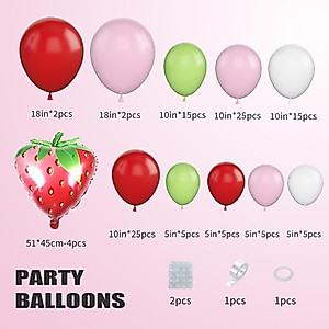 Strawberry Balloon Arch, Strawberry Balloon Garland With Red Pink Green Latex Balloons and Strawberry Foil Balloons, Strawberry Balloon Arch Kit for Girls Birthday Strawberry Party Decorations