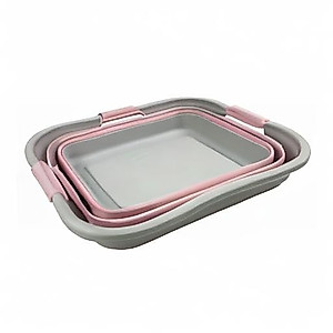 SAMMART 30L (8 gallon) Collapsible Plastic Laundry Basket-Foldable Pop Up Storage Container/Organizer-Portable Washing Tub-Space Saving Hamper/Basket (1, Grey/Pale Pink)