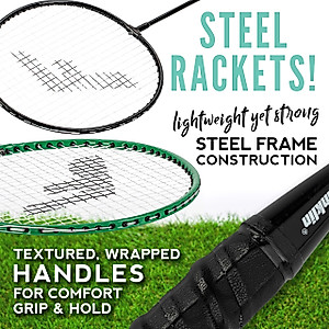 Franklin Sports Badminton Rackets - Glow in the Dark 2 Player Racket Set - Set of 2 Rackets and 2 Birdies - Adult + Kids Badminton Rackets