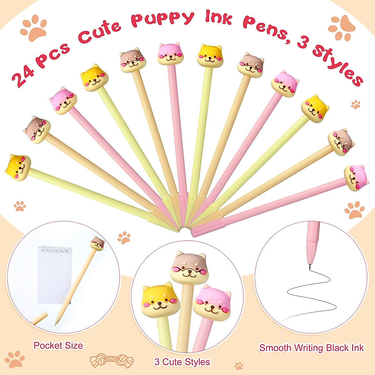 Yeaqee 48 Pcs Dog Party Favors Include 24 Dog Mini Notebooks for Kids 24 Dog Gel Ink Pens Puppy Themed Party Favors Bulk Animal Spiral Notepad Black Ink Pen for Pet Birthday Party Bags Classroom Prize