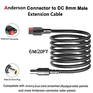 MJPOWER 20FT Jackery Solar Panel Extension Cable 14AWG Anderson Connector to DC 8mm Adapter,Connect Jackery SolarSaga 100W/100X Solar Panel to Explorer 1000/500/880/300/240/160 Portable Power Station