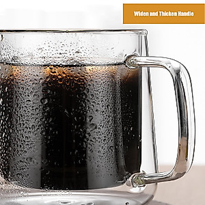 BNUNWISH Extra Large Thicken Double Wall Glasses Coffee Mugs Tea Cups set of 2, 24OZ Insulated Clear Lemon Tea Beer Cups with Handle