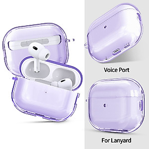 AIRSPO Airpods Pro 2nd Generation Case Cover, Clear Soft TPU Protective Cover Compatible with Apple AirPods Pro 2 Wireless Charging Case with Keychain and Lanyard (Clear Purpl)