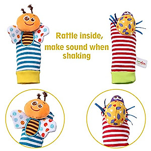 PHREKUDA Sock & Wrist Rattles Toy Set for Babies, Plush Stuffed Rattles for Baby, Rattles for Babies, Rattle for Baby, Newborn Gifts for Boys Girls Infant (4 in 1)