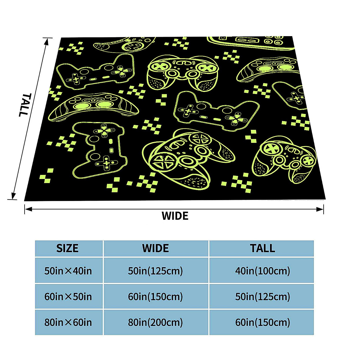 Tveinard Gaming Bedding Blanket Black Green Game Blanket Soft Fleece Gamer Throw Controller Blanket for Gamer Boys Kids 60 x 80 Inch