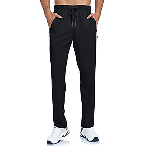 GAXIDES Mens Athletic Workout Jogging Pants with Zipper Pockets Waterproof Sweatpants Mens Lightweight Quick Dry Black M