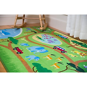 Wildkin Kids Educational Play Rug for Boys and Girls, Features Skid-Proof Backing and Serged Borders, Play Rugs Measures 80 x 39 Inches with Durable Nylon Material, Olive Kids (Farm Land)