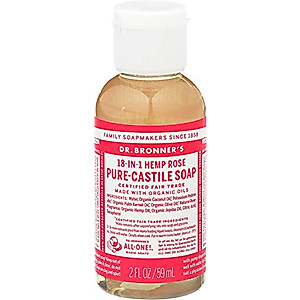 Dr. Bronner's - Pure-Castile Liquid Soap (Rose, 2 ounce) - Made with Organic Oils, 18-in-1 Uses: Face, Body, Hair, Laundry, Pets and Dishes, Concentrated, Vegan, Non-GMO