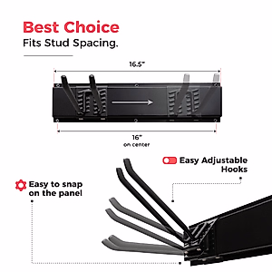 TIDYME Garage Tool Organizer Wall Mount - Sturdy Storage Rack with Adjustable Hooks, Anti-Rust Panel - Easy Installation, 300lbs Capacity - Garden Tool Organizer for Garage (03 Racks & 06 Hooks)