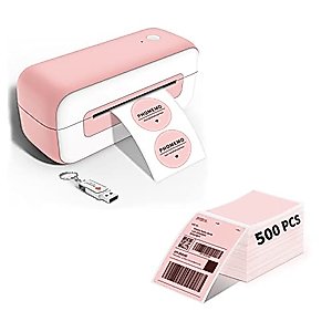 Phomemo Pink Label Printer with Thermal Shipping Pink Label - 4" x 6", 500 Sheets
