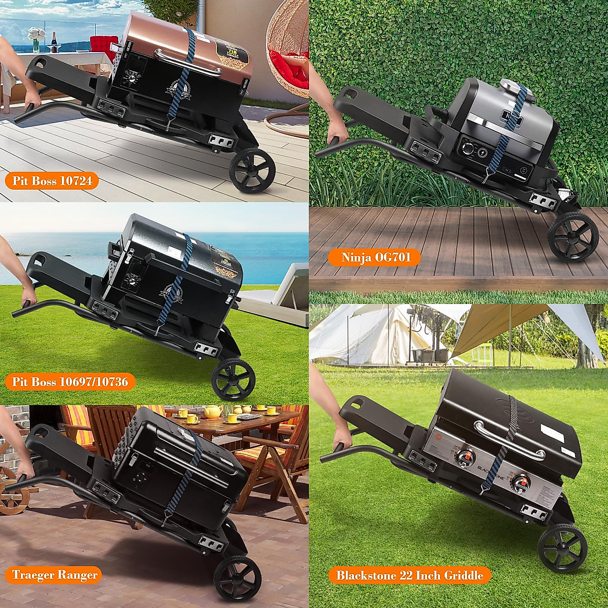 GRILL FORCE Portable Grill Cart for Ninja OG701 OG751, Collapsible Outdoor Grill Stand for Ninja Woodfire Grill, Fits Ninja OG700 Series, Traeger Ranger,Pit Boss 10697/10724 and 22" Blackstone Griddle