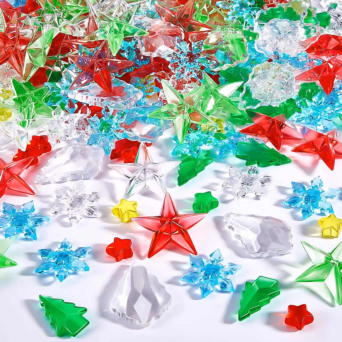 240 Pcs Mini Acrylic Star Ornaments Mini Christmas Tree Mini Snowflake Ornaments Table Scatter Vase Filler for Christmas Holiday Party Decoration (Star, Tree, Snowflake)