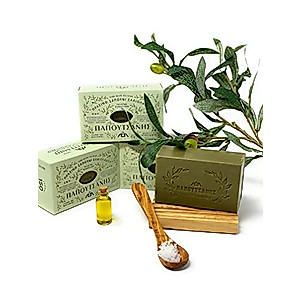 Papoutsanis Pure Greek Olive Oil Castile Bar Soap - Unscented - Hypoallergenic - Sensitive skin - Natural Bar for Face, Hands, Body - Imported from Greece - 8.8 oz Bars Pack of 4 (35.2 oz total)
