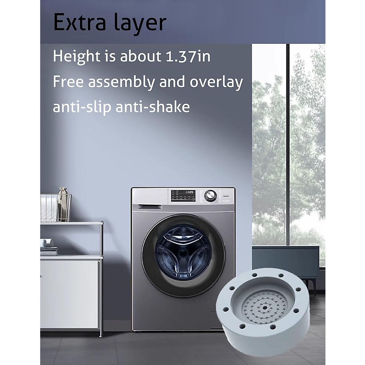 Mswinnie Round Bed Furniture Risers 1 Inch Adjustable Stackable Furniture Lifts Risers，Heightening 1" or 2" for Bed Frame, Desk, Table, Sofa, Couch, Chair, Supports Up to 1,300 lbs, Gray Pack of 4