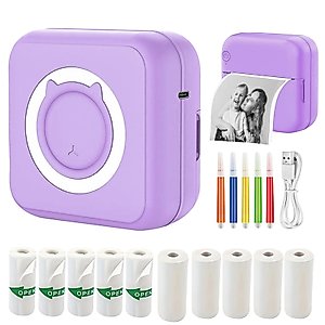 PRINHSJI Mini Printer with 11 Rolls Sticker Paper, Portable Sticker Printer Efficiently and Quickly, Mini Thermal Printer for Study Notes, Pictures,Photos, DIY, Children's Gift and Travel Label
