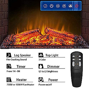 Masarflame 36'' Electric Fireplace Insert, Retro Recessed Fireplace Heater with Fire Cracking Sound, Remote Control & Timer, 750/1500W, Black
