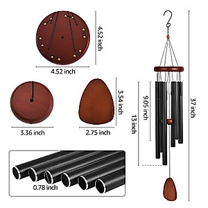 Large Wind Chimes for Outside Deep Tone: 37" Wooden Sympathy Windchimes Outdoor Aluminium Memorial Wind Chime for Home Decor Garden Patio Mother Father Sympathy Windchime Gifts, Blue