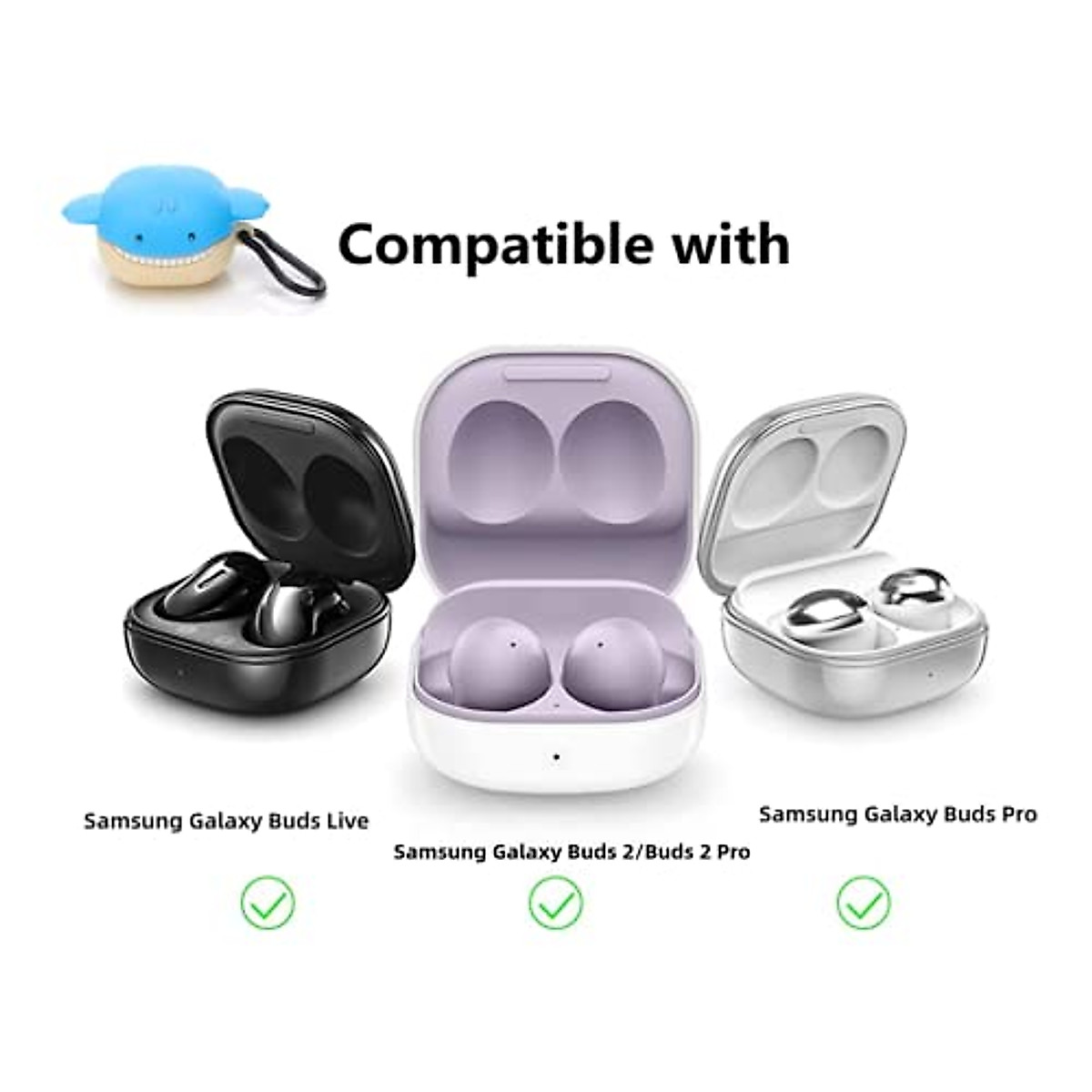 Cute Case for Samsung Galaxy Buds 2 Pro Case 2022/Galaxy Buds Pro Case 2021/Galaxy Buds 2 Case 2021/Galaxy Buds Live Case 2020,Anime Cartoon Fun Samsung Earbuds Protective Case Cover (Blue Whale)