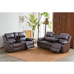 A Ainehome Living Room Furniture Set Leather Recliner Sofa Set Loveseat Chair Furniture Sofa Set for Living Room/Small Space/Rv/House/Office/Theater Seating (A-Brown Leather, Sofa+Loveseat)