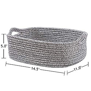 Woven Cotton Rope Storage Basket, Cube Changing Table Organizer for Closet Towels, Baby Nursery Bin, Small Dog Cat Toy Box, Gift Baskets empty (14.5"x 11"x 5") by CIKI HOME