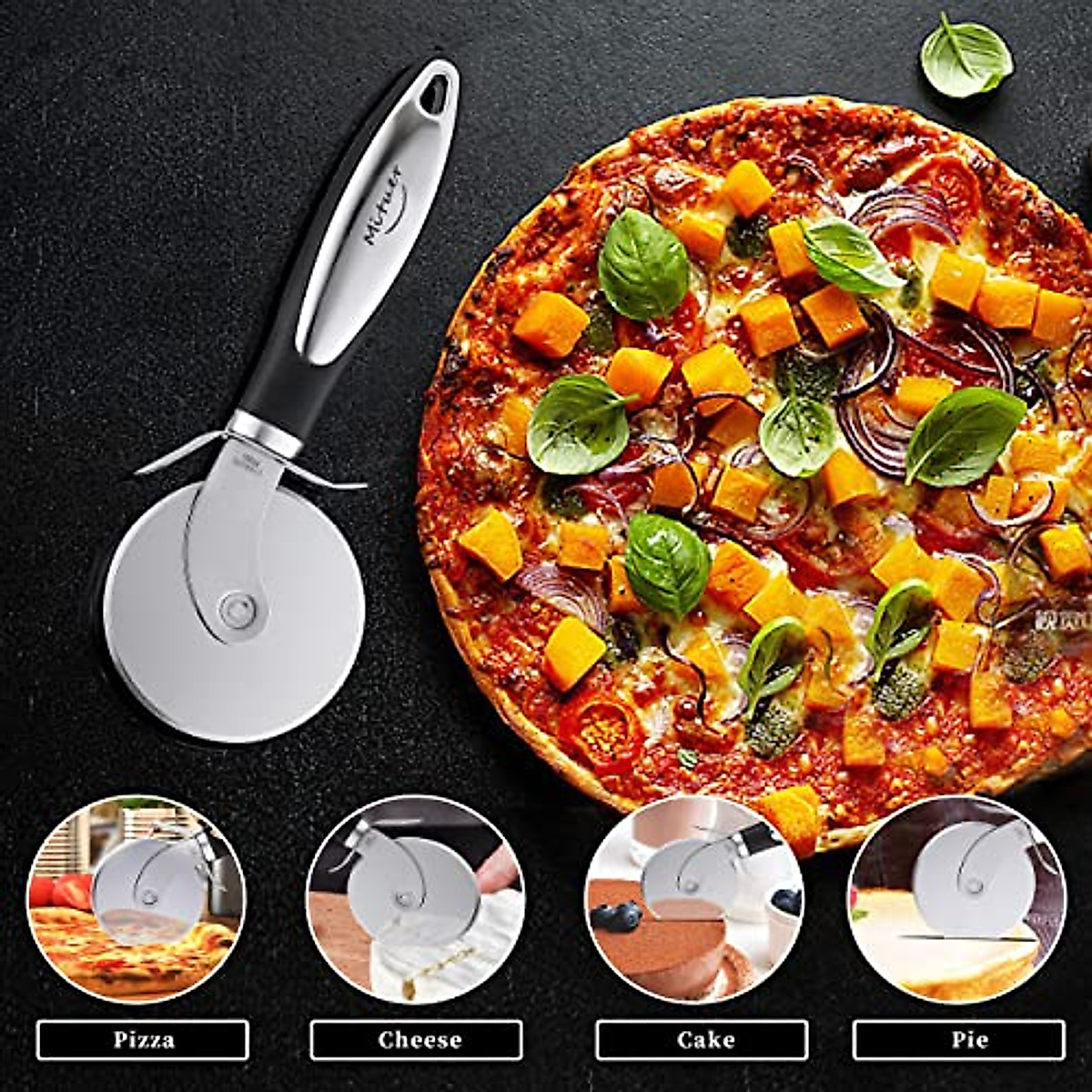 Pizza Cutter Wheel，Mituer 8.2 inch Super Sharp Pizza Cutter, Pizza Slicer With Non-Slip Handle, Stainless Steel Pizza Wheel Cutter, Dishwasher Safe